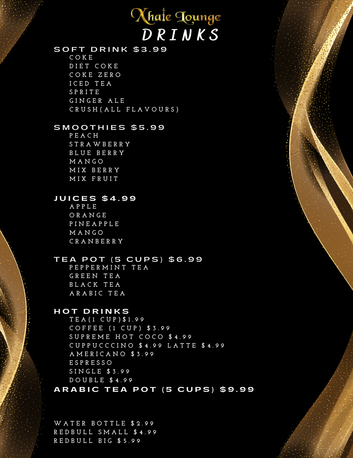 Drink Menu - Xhale Lounge and Hookah Bar